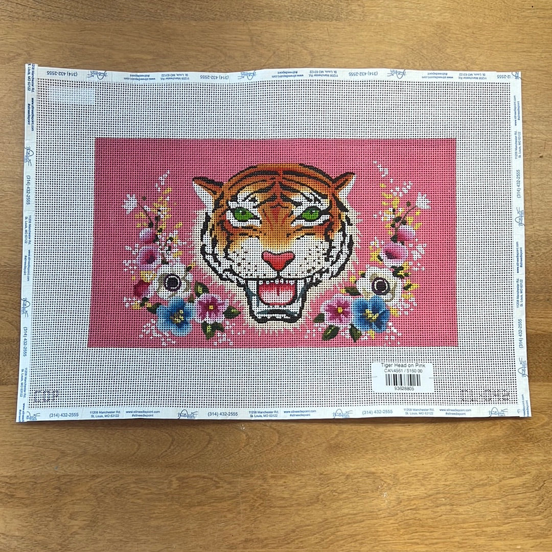 Tiger Head on Pink – The Needlepoint Clubhouse
