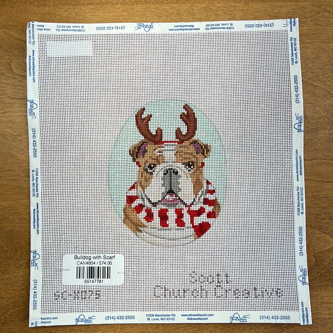 Bulldog with Scarf – The Needlepoint Clubhouse