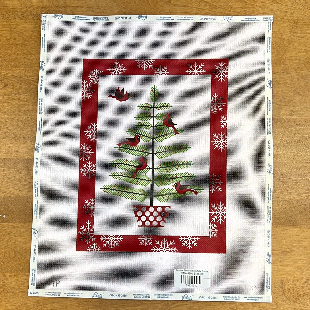Cardinal Tree with Snowflake Border – The Needlepoint Clubhouse