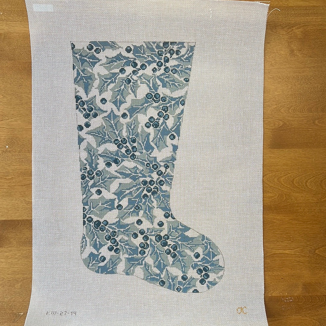 Blue Holly Stocking - 14 Mesh – The Needlepoint Clubhouse