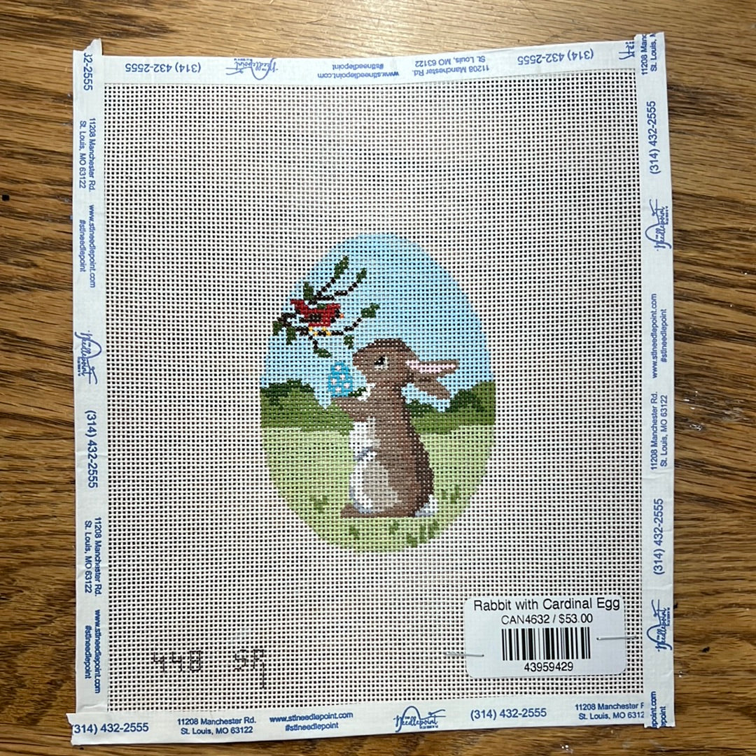 Rabbit with Cardinal Egg – The Needlepoint Clubhouse