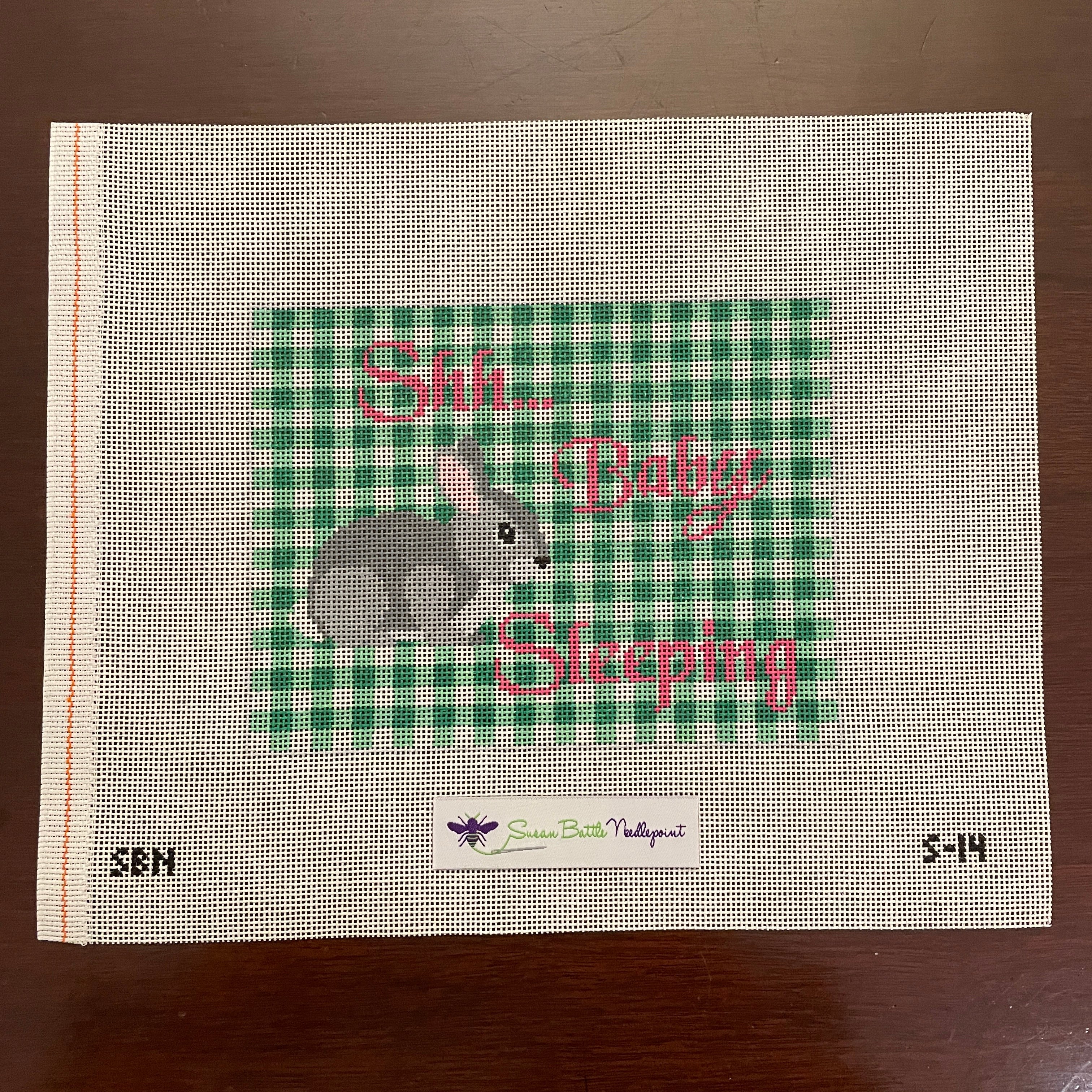 Shh Baby Sleeping Bunny on Green Gingham Sign – The Needlepoint Clubhouse