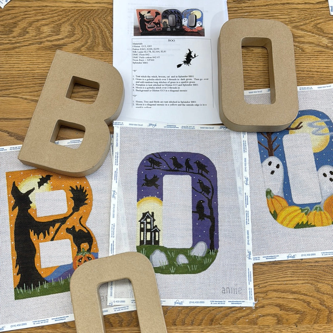 BOO Letters with Stitch Guide – The Needlepoint Clubhouse