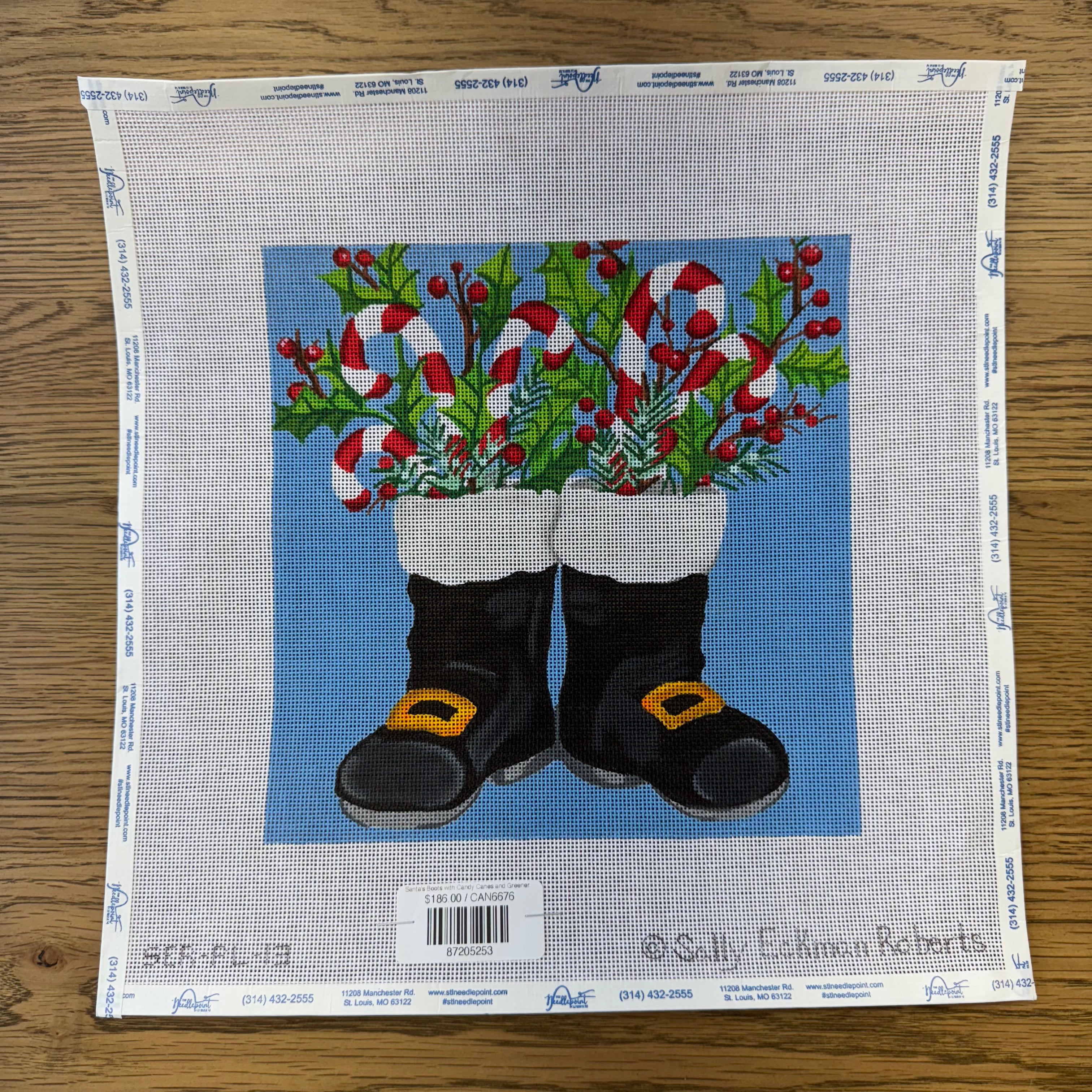 Santa's Boots with Candy Canes and Greenery Round – The Needlepoint ...