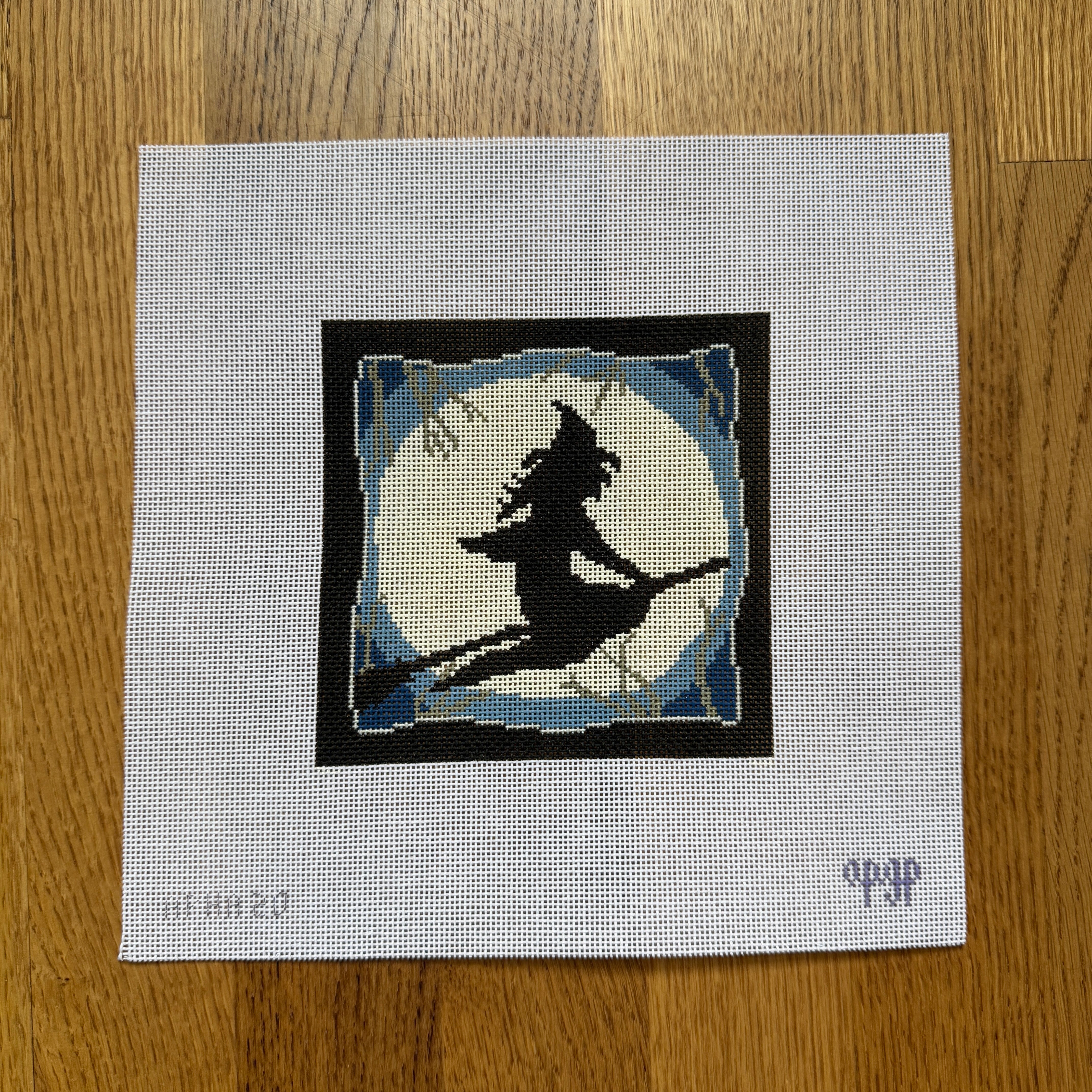 Spooky Scene: Blue with Witch – The Needlepoint Clubhouse