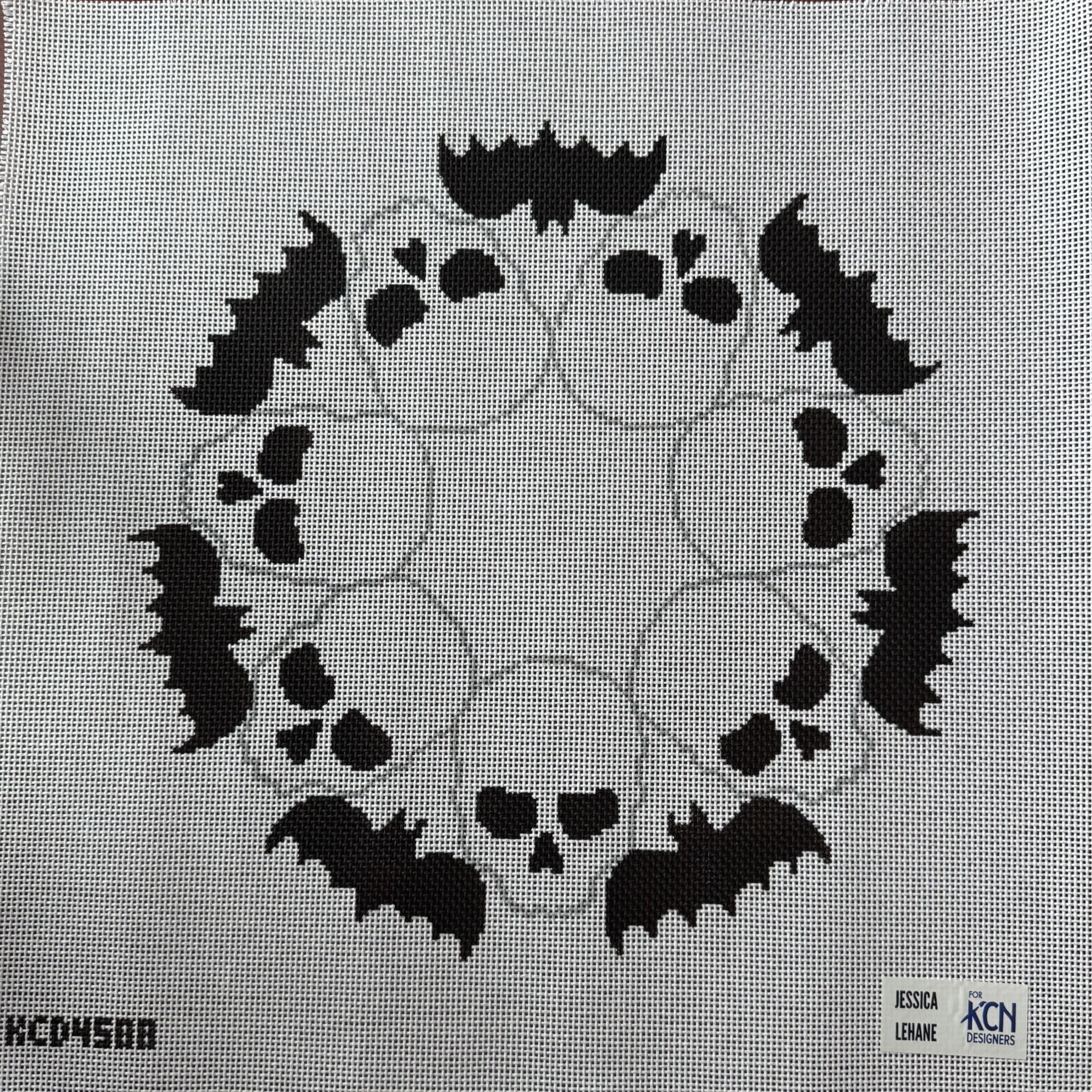 Skull and Bat Halloween Wreath – The Needlepoint Clubhouse