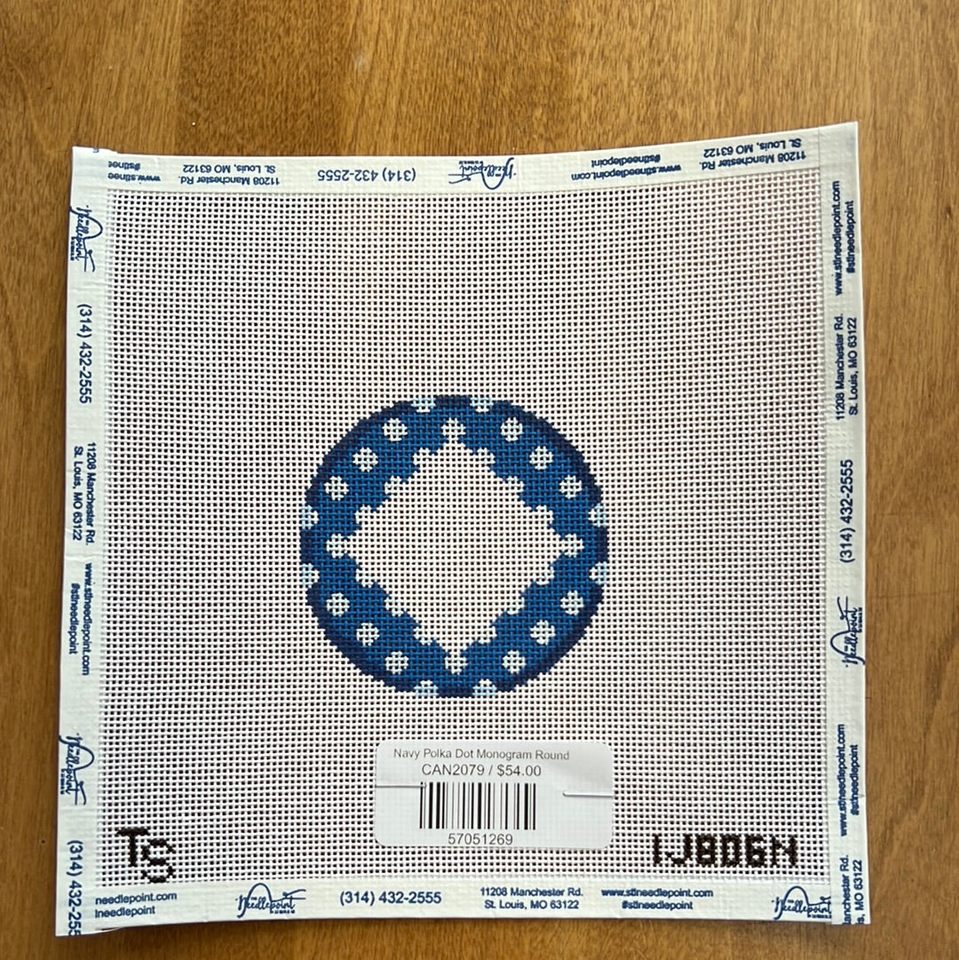 Navy Polka Dot Monogram 3" Round – The Needlepoint Clubhouse