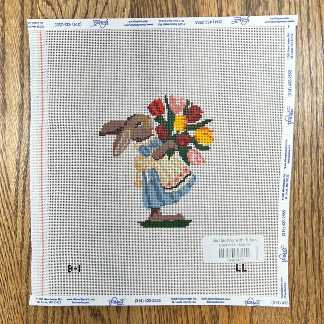 Girl Bunny with Tulips – The Needlepoint Clubhouse
