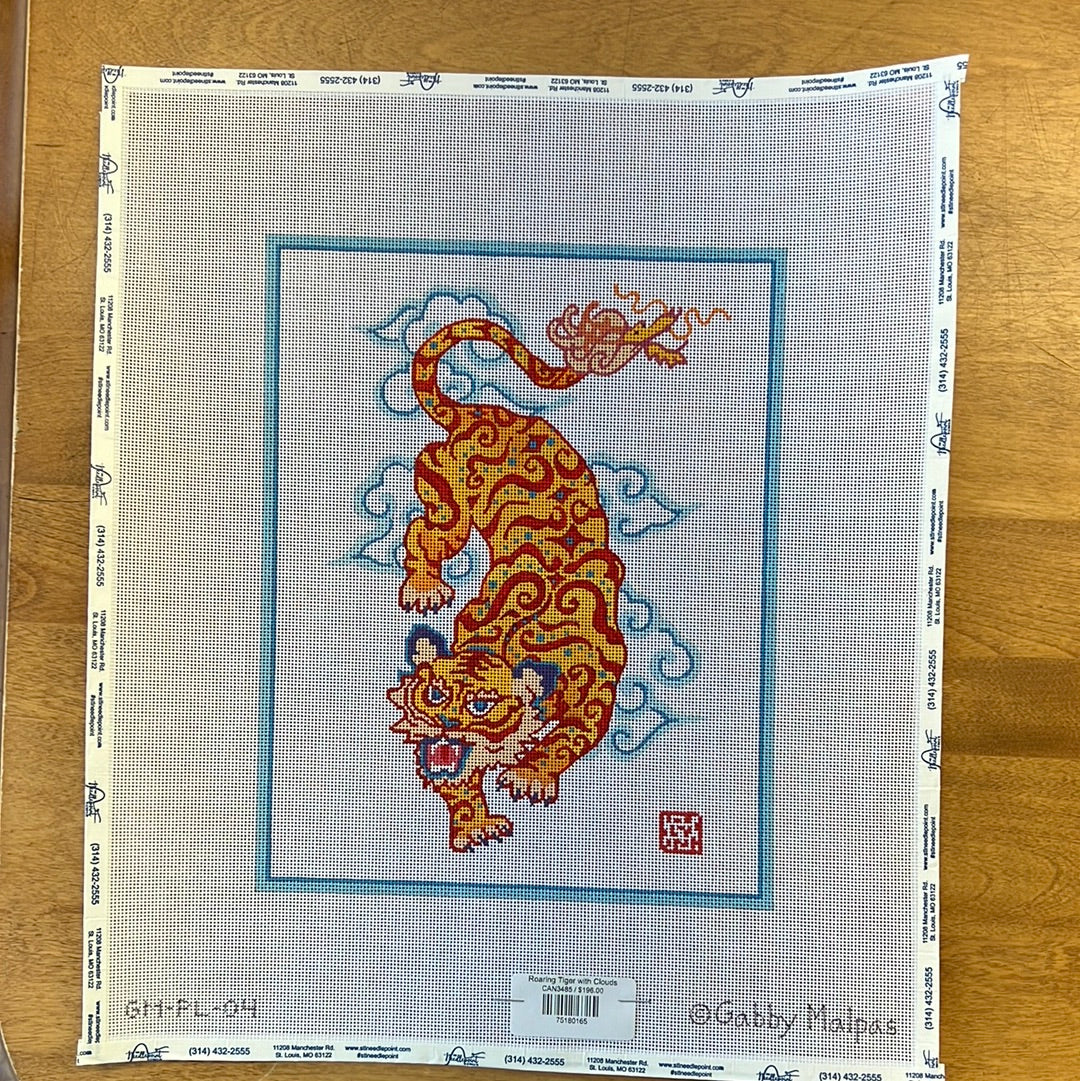 Roaring Tiger with Clouds – The Needlepoint Clubhouse